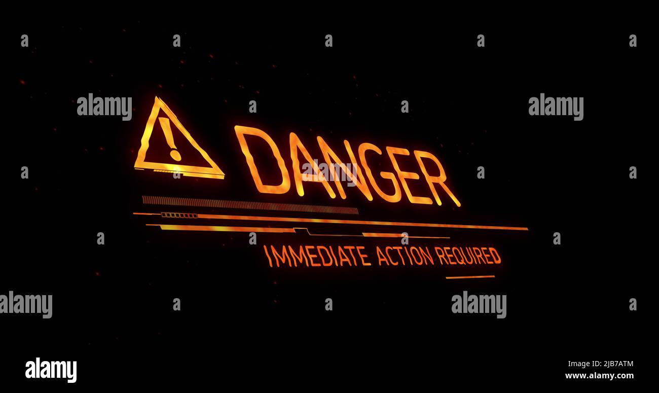 Image of danger sign and text on black background Stock Photo - Alamy