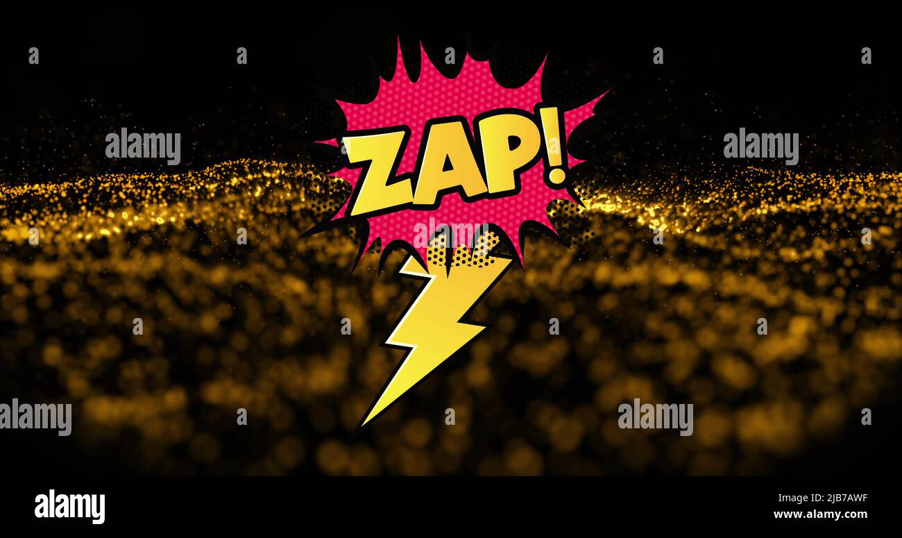 Image of zap text over orange dots on black background Stock Photo - Alamy