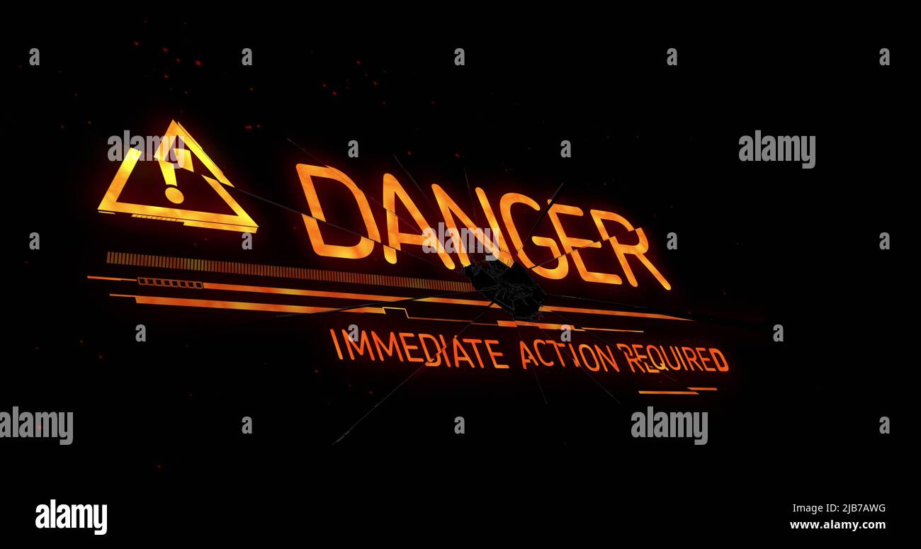 Image of danger sign and text on black background Stock Photo - Alamy