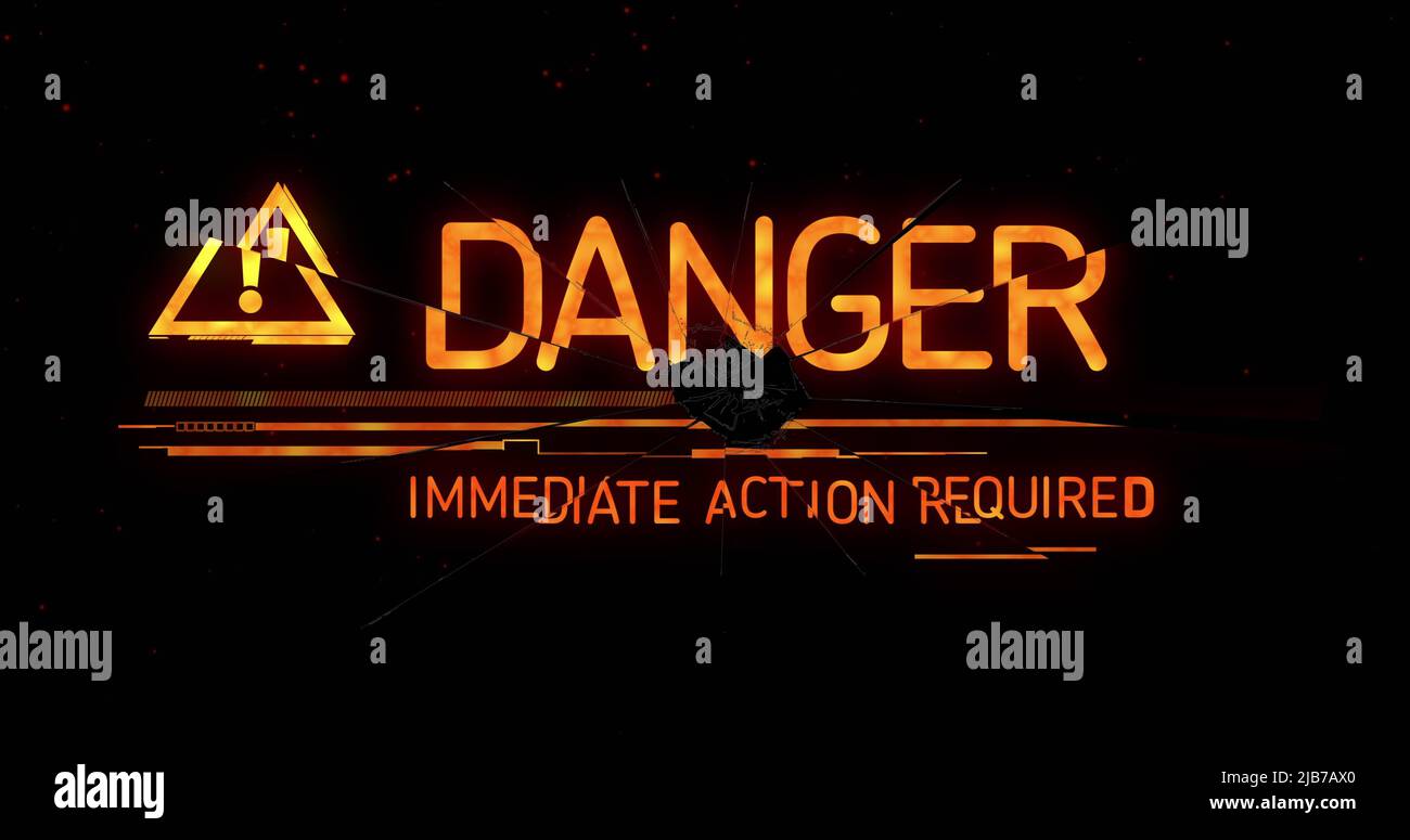 Image of danger sign and text on black background Stock Photo - Alamy