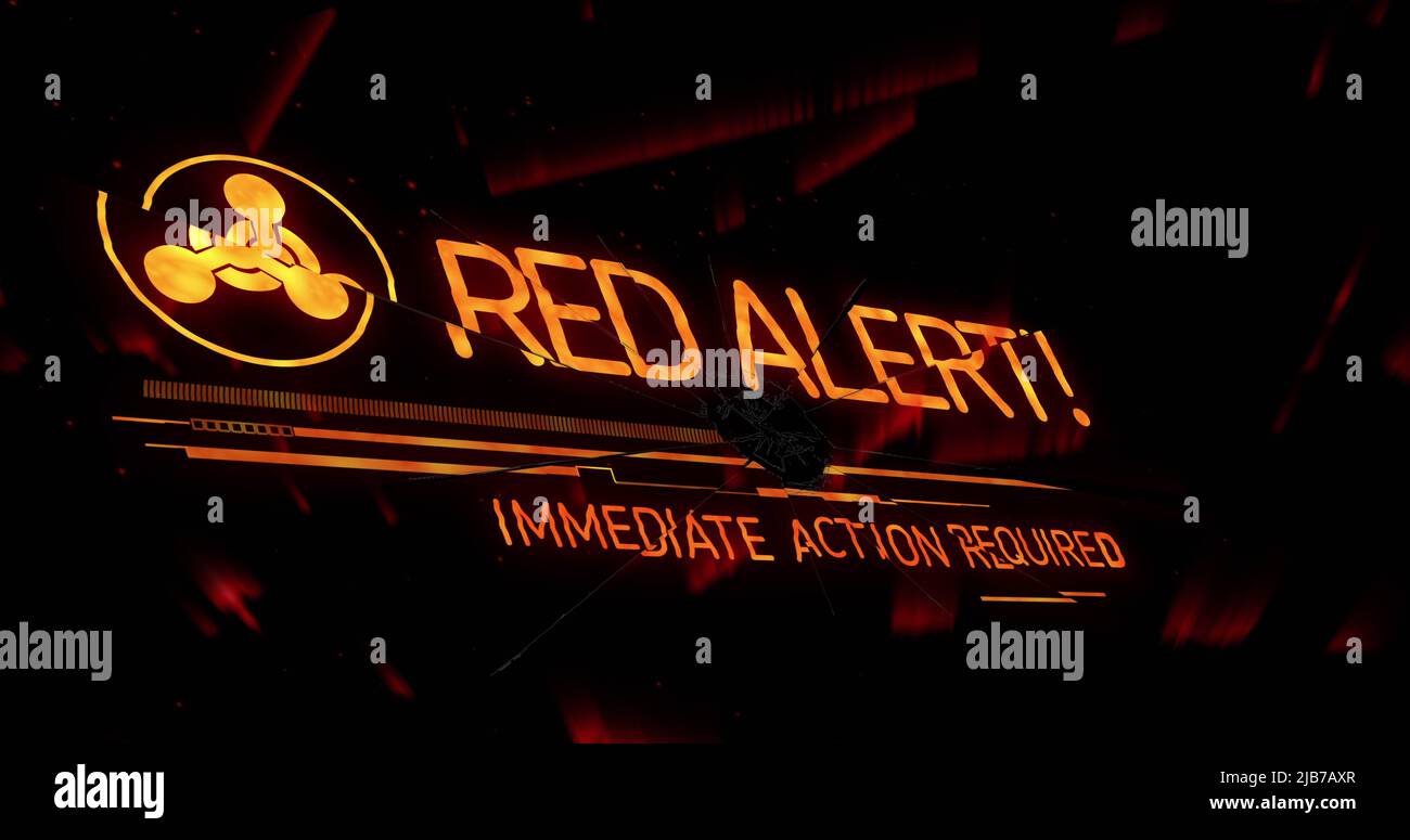 Image of red alert sign and text on black background Stock Photo - Alamy