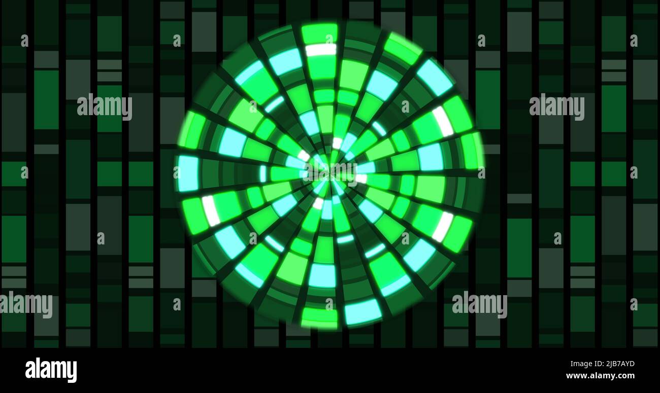 Image of circle made of rectangles changing colours in shades of green ...