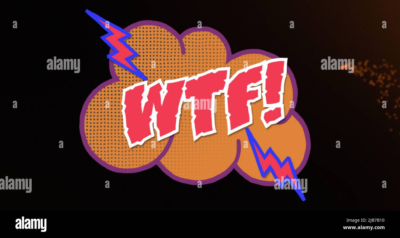 Image of wtf text over light trails on black background Stock Photo - Alamy
