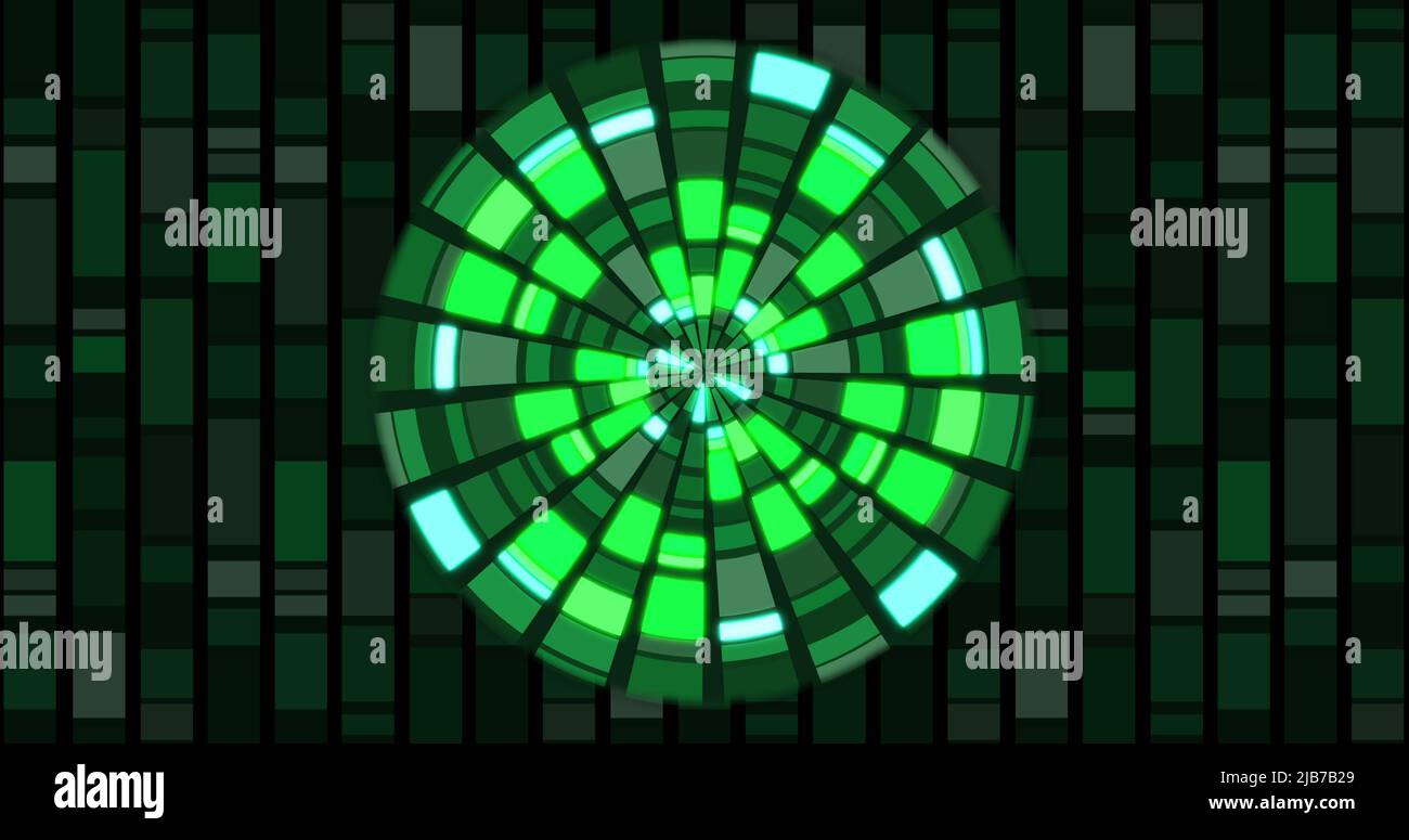 Image of circle made of rectangles changing colours in shades of green ...