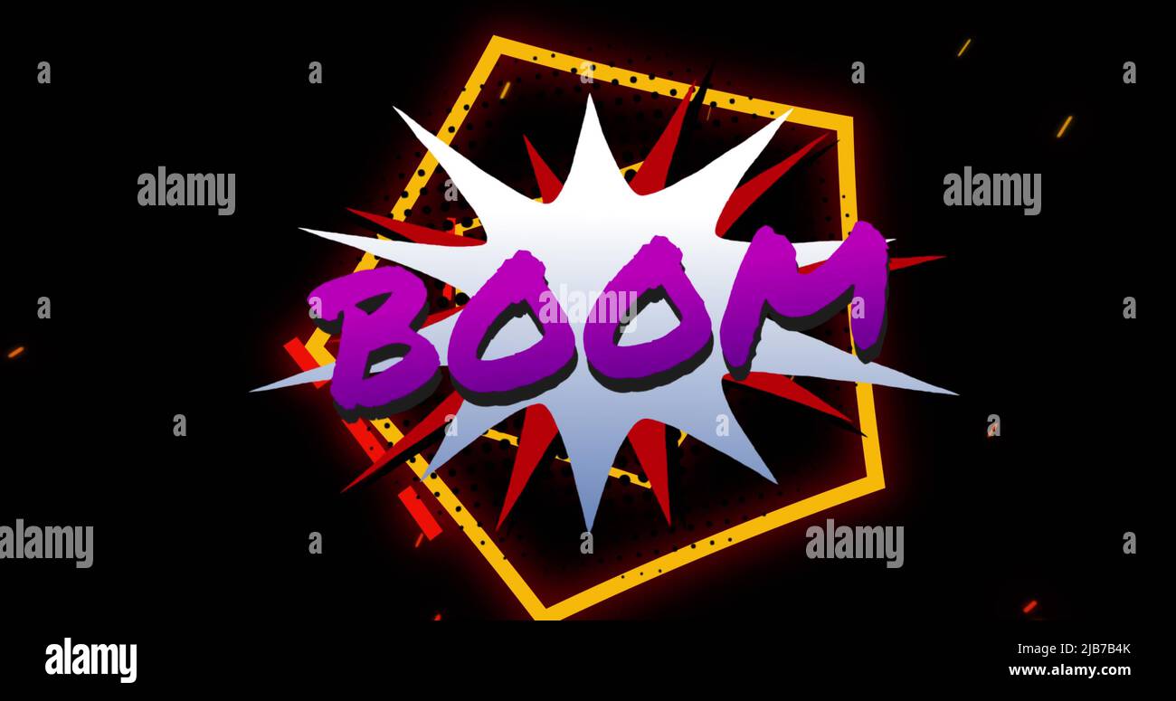 Image of boom text over orange shapes on black background Stock Photo ...