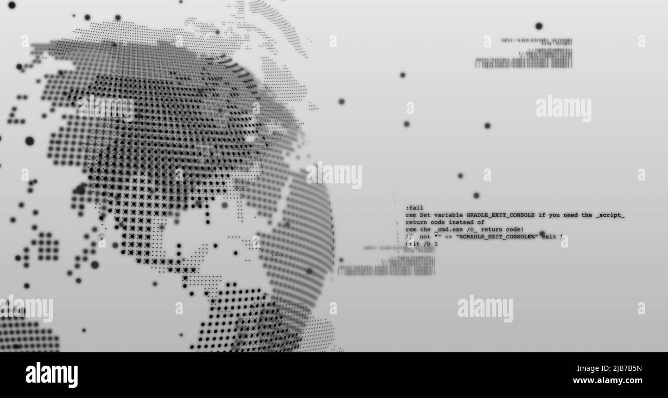Image of data processing over rotating globe on grey background Stock ...