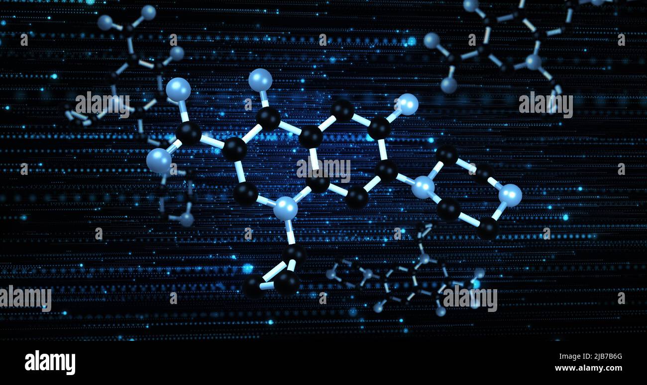 Image of molecules rotating on blue and black background Stock Photo ...