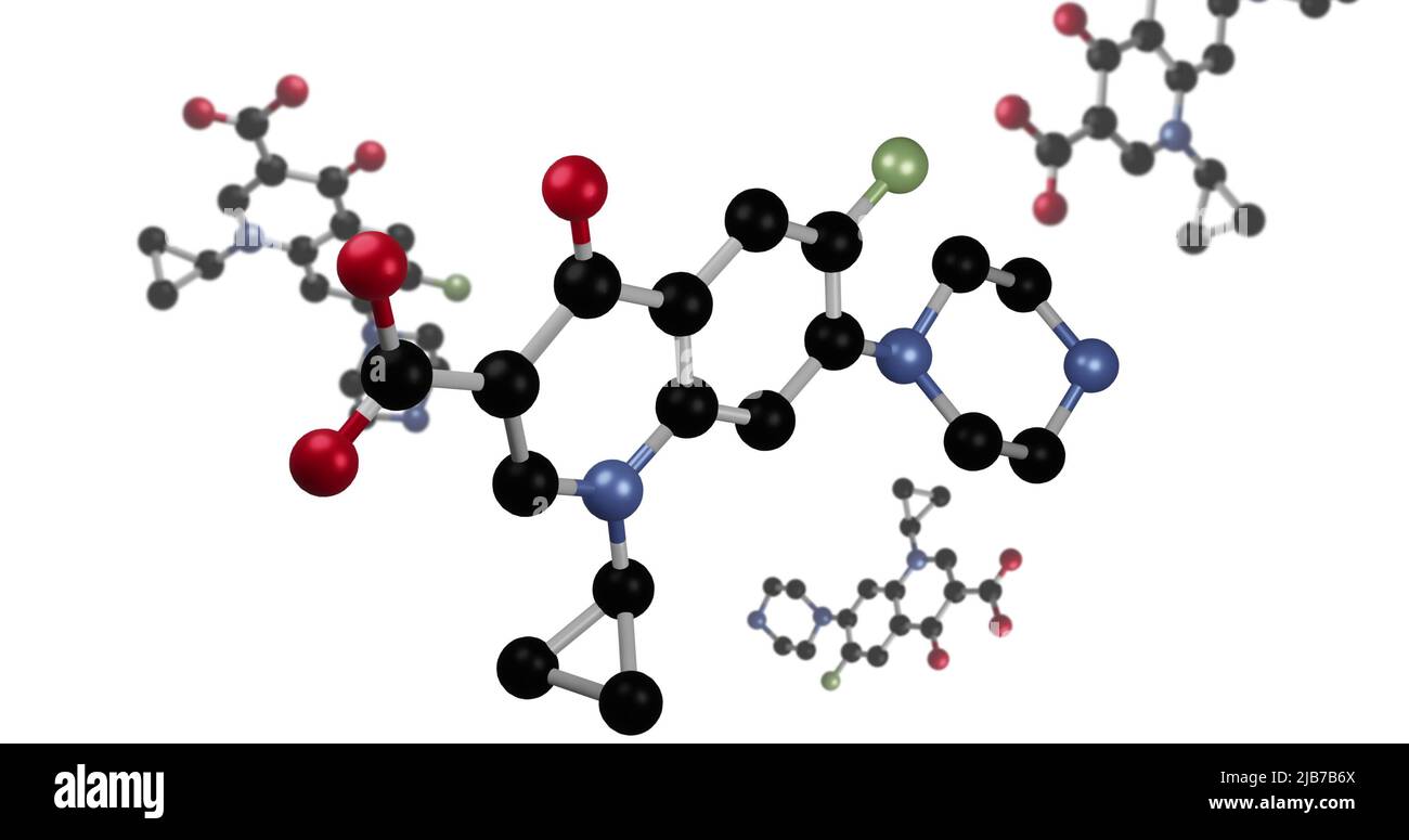 Image of molecules rotating on white background Stock Photo - Alamy
