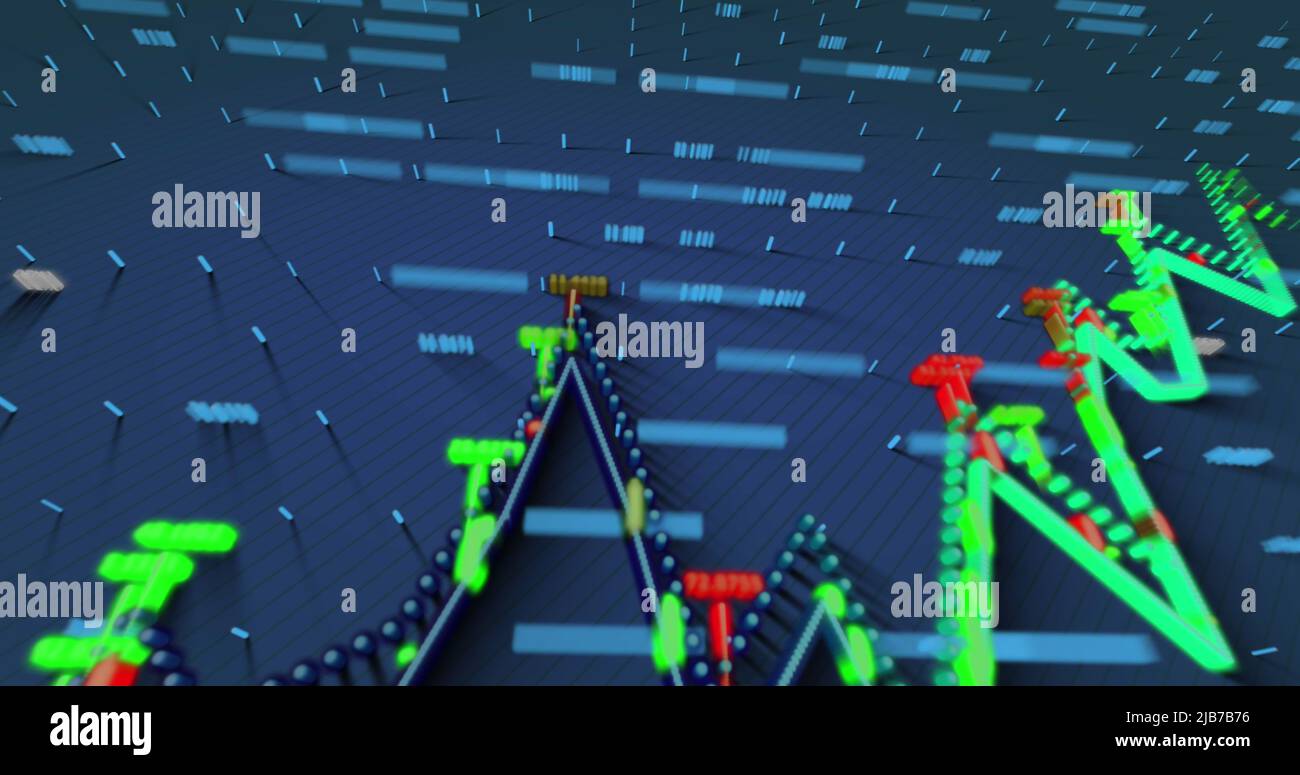 Image of graph and blue values on navy background Stock Photo - Alamy