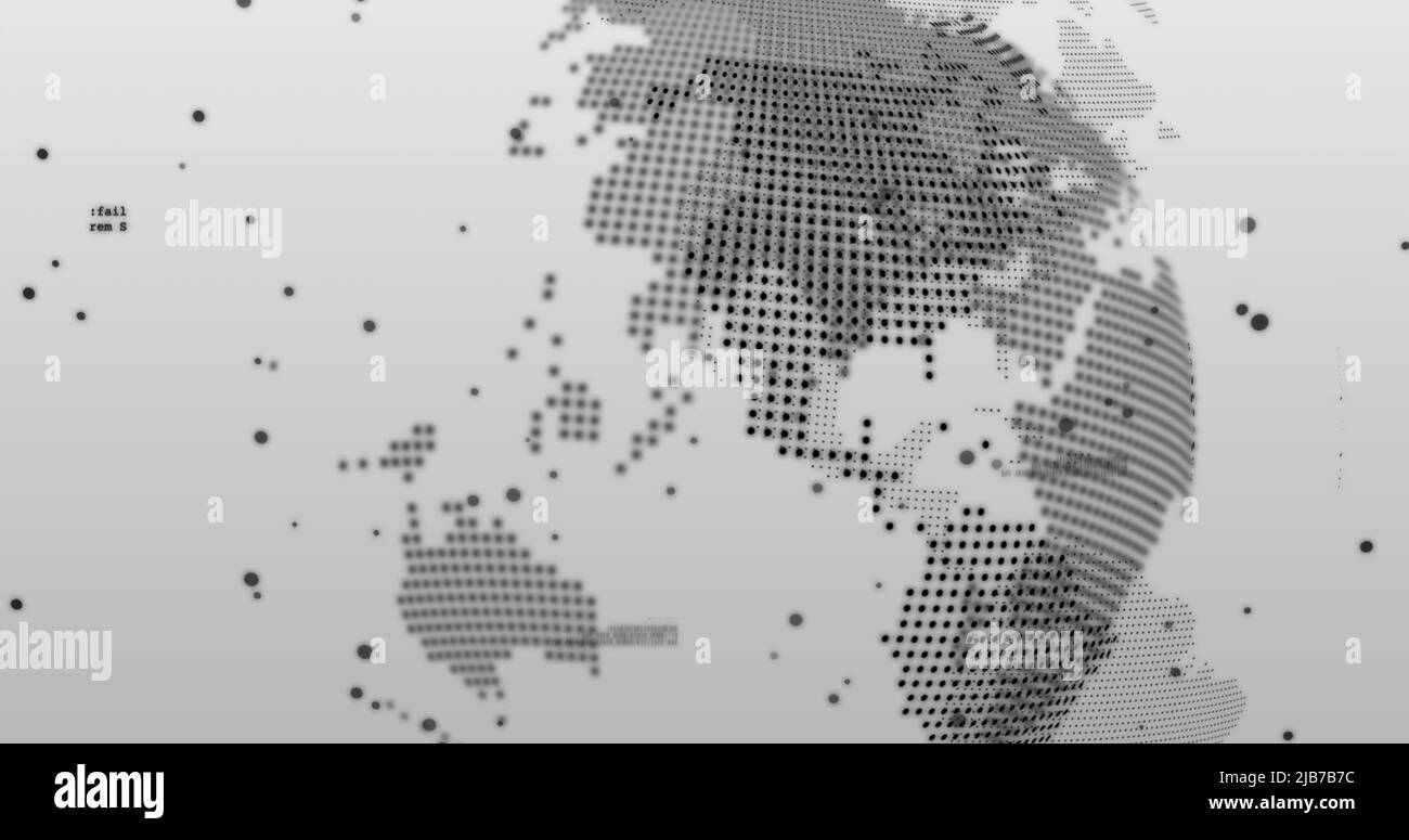 Image of data processing over rotating globe on grey background Stock ...