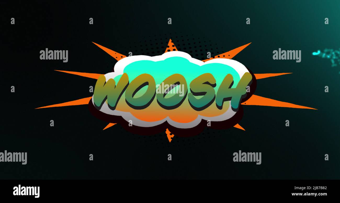 Image of woosh text over light trails on black background Stock Photo ...