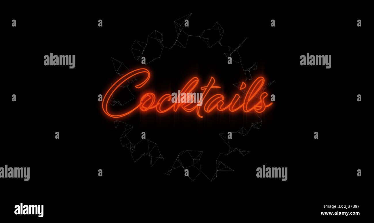 Digital image of neon orange cocktails text sign against black ...