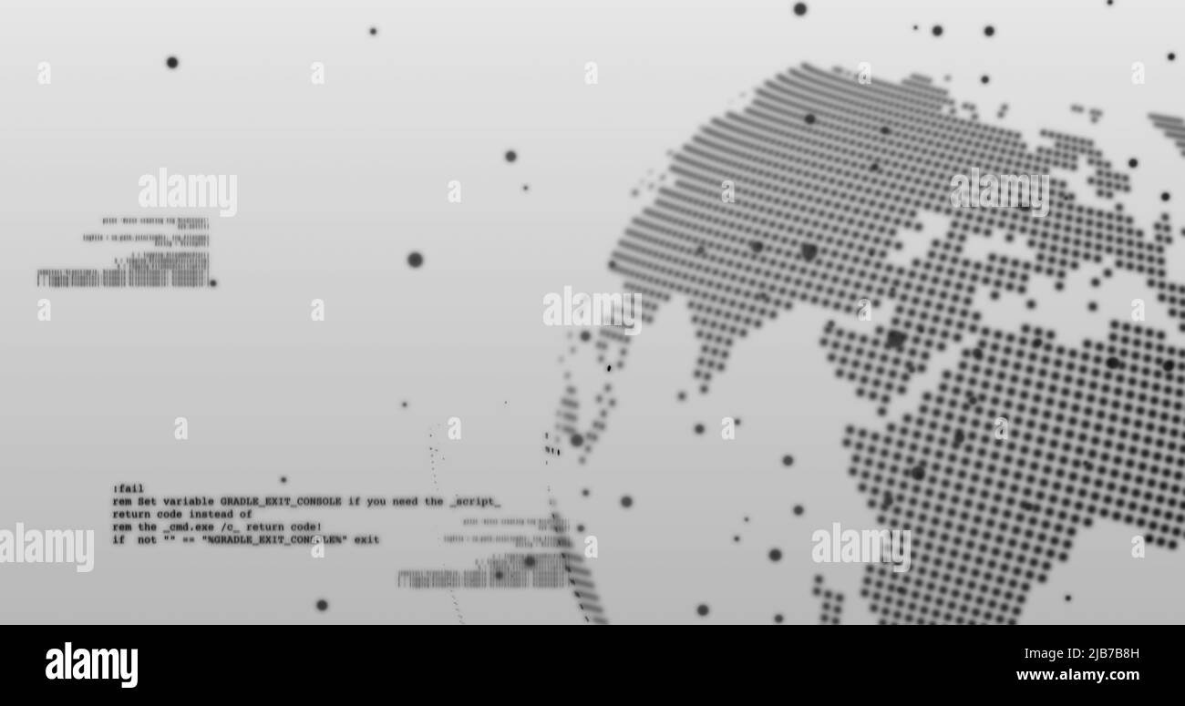 Image of data processing over rotating globe on grey background Stock ...