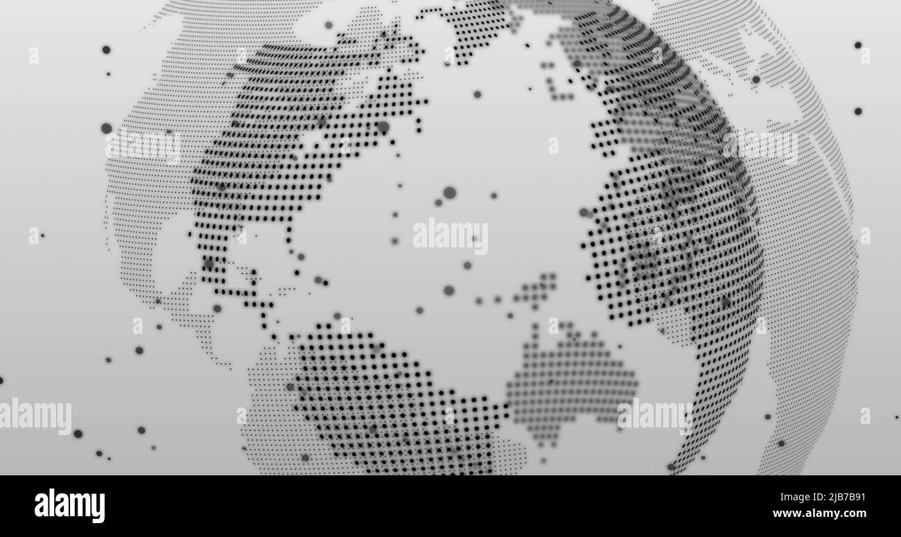 Image of data processing over rotating globe on grey background Stock ...