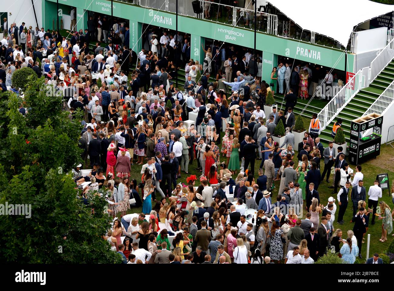 Racegoers outside the Prahva Hyperion Bar on Ladies Day during the ...