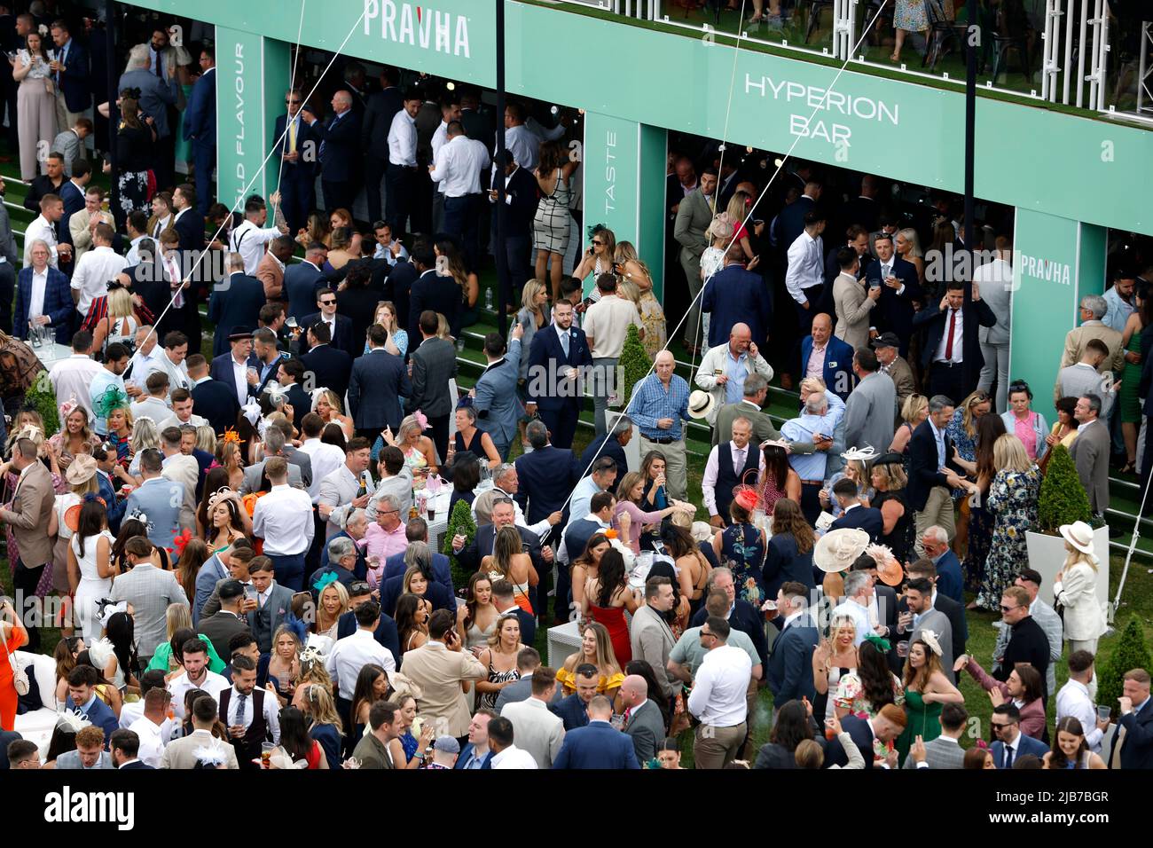 Racegoers outside the Prahva Hyperion Bar on Ladies Day during the ...