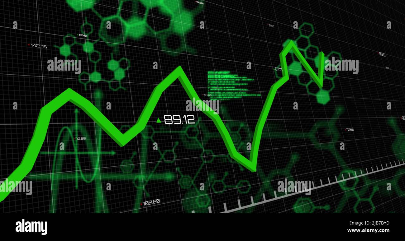 Green graphs moving and data processing against black background Stock ...