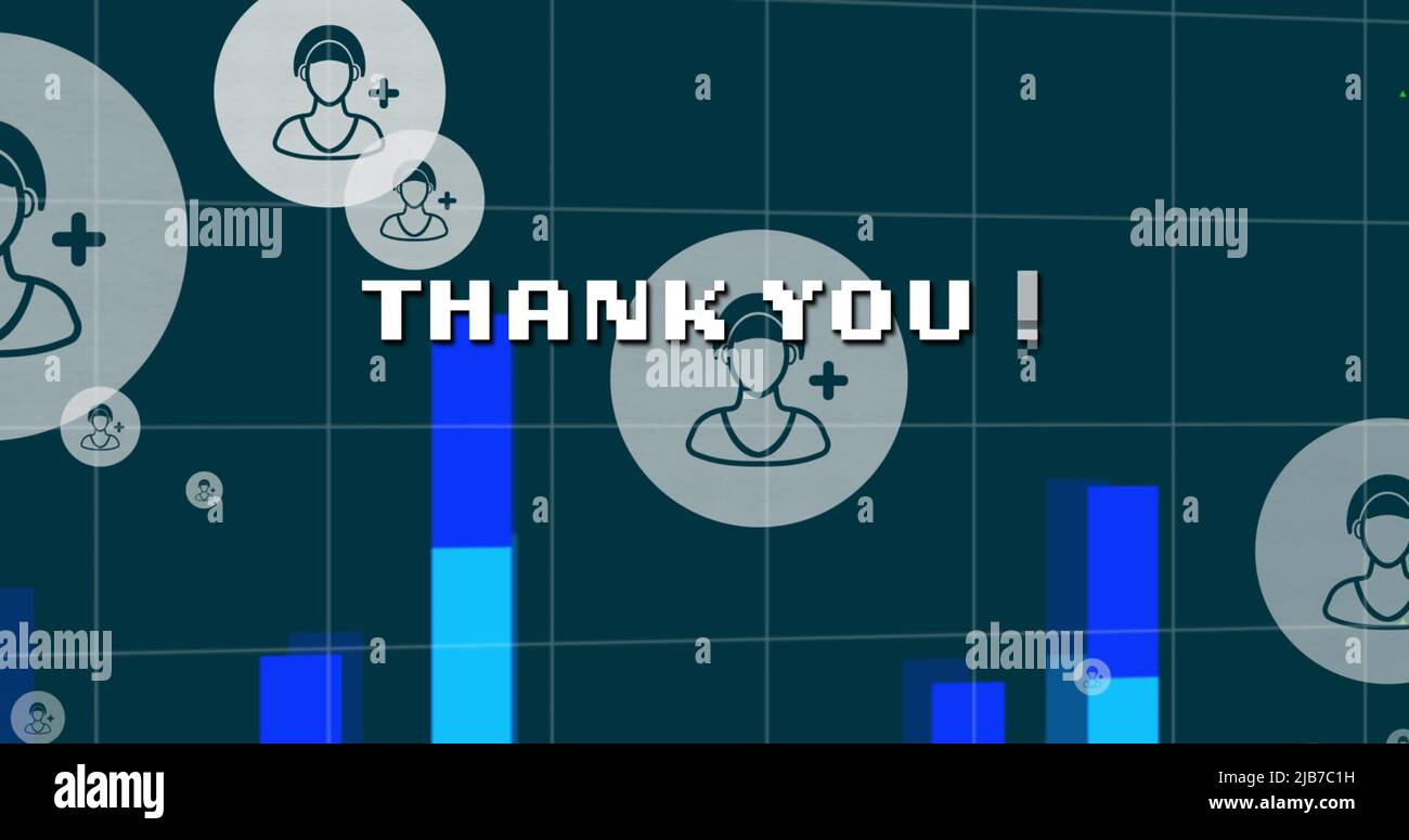 Image of thank you in digital abstract space with icons Stock Photo - Alamy