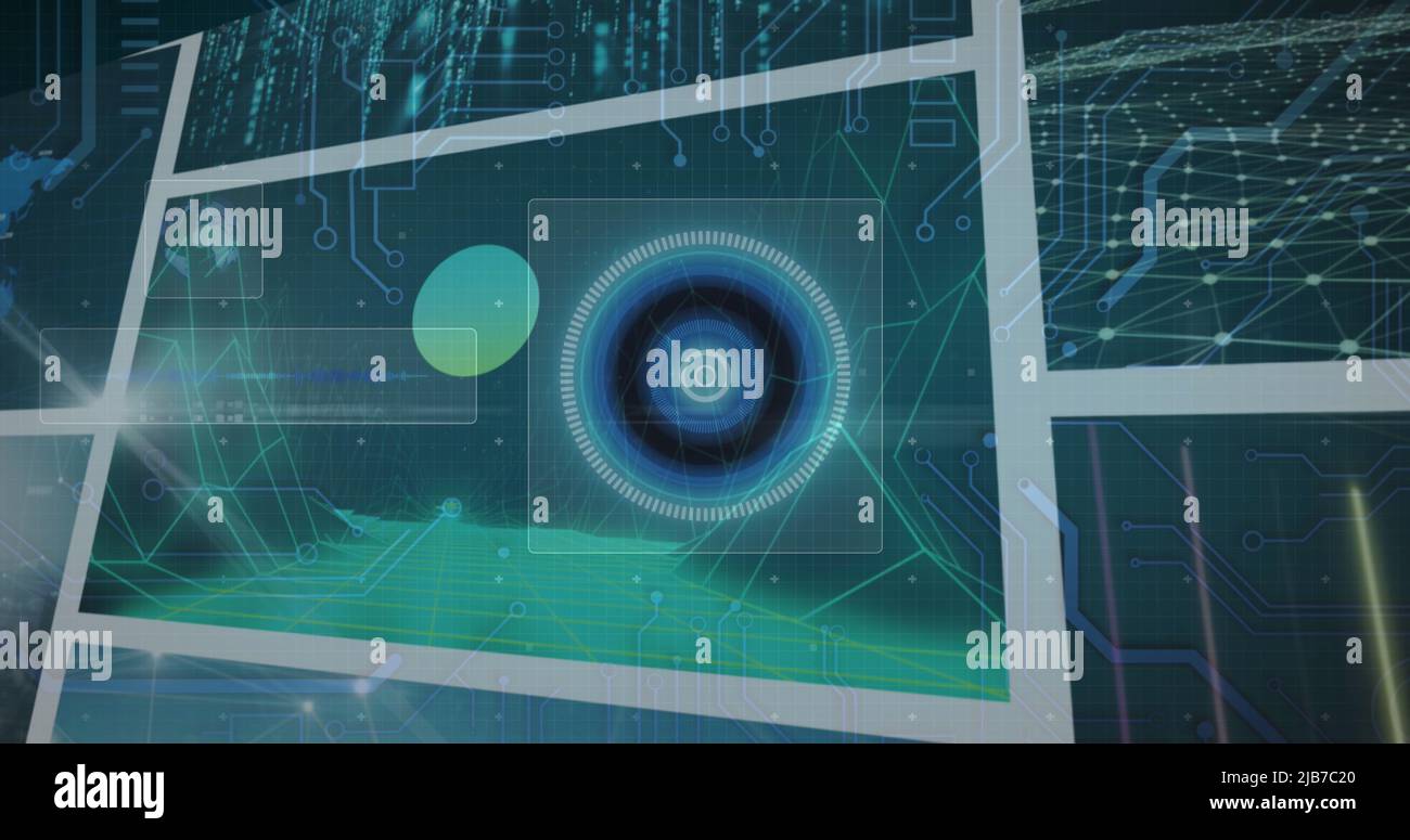 Image of scope scanning and data processing on screens Stock Photo - Alamy