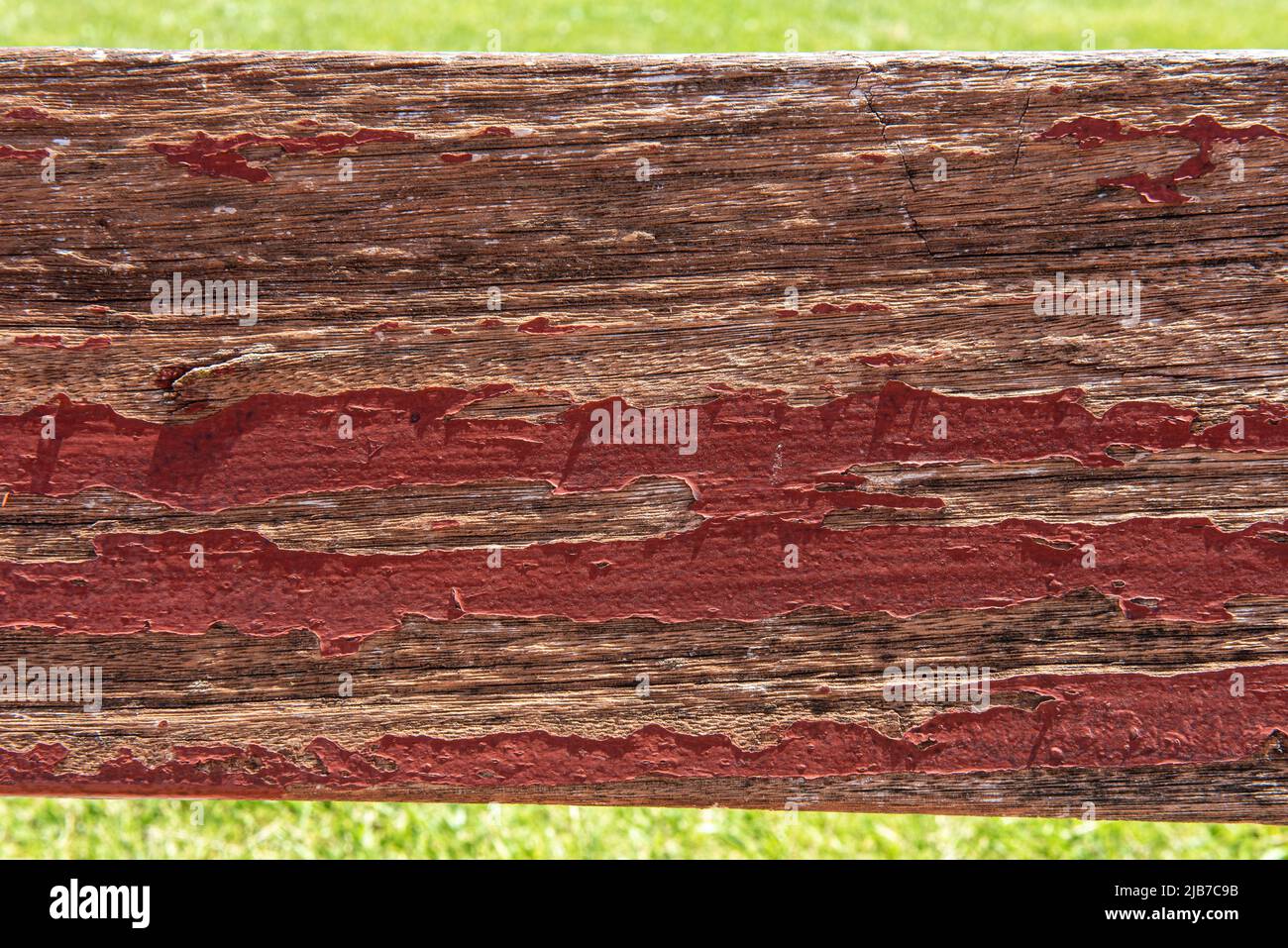 Wooden board of a seat in a park with peeling red paint, vector wood ...