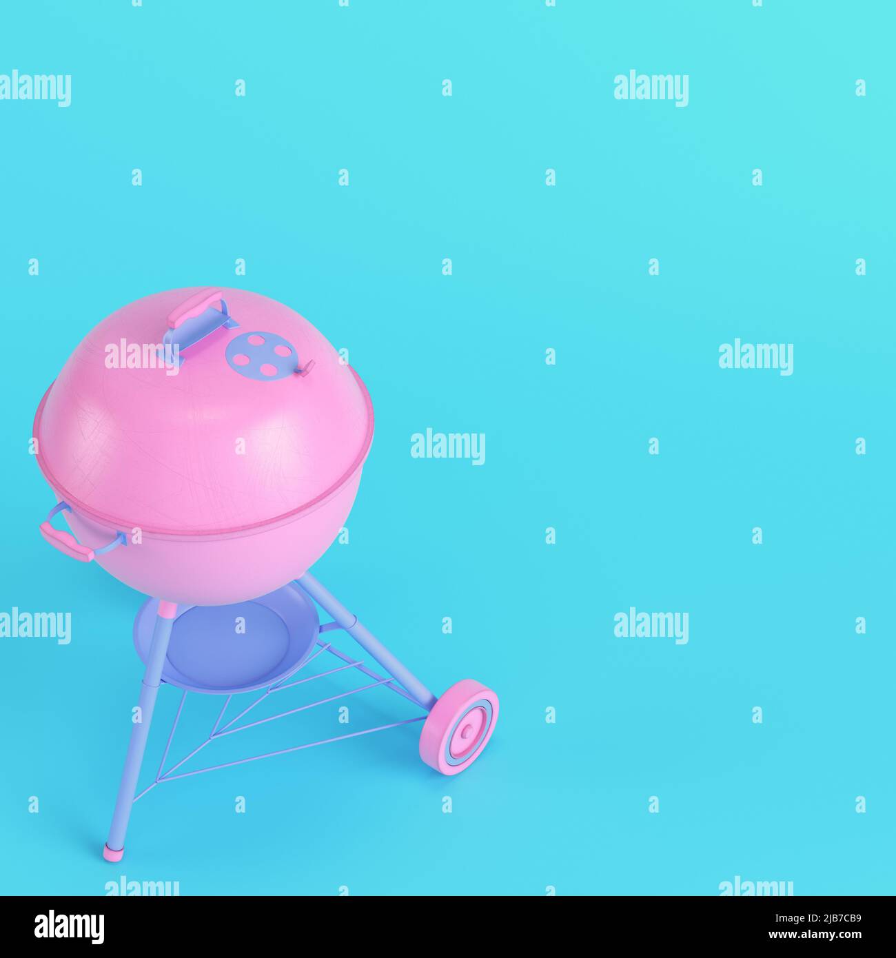 Charcoal kettle barbecue grill on bright blue background in pastel ...