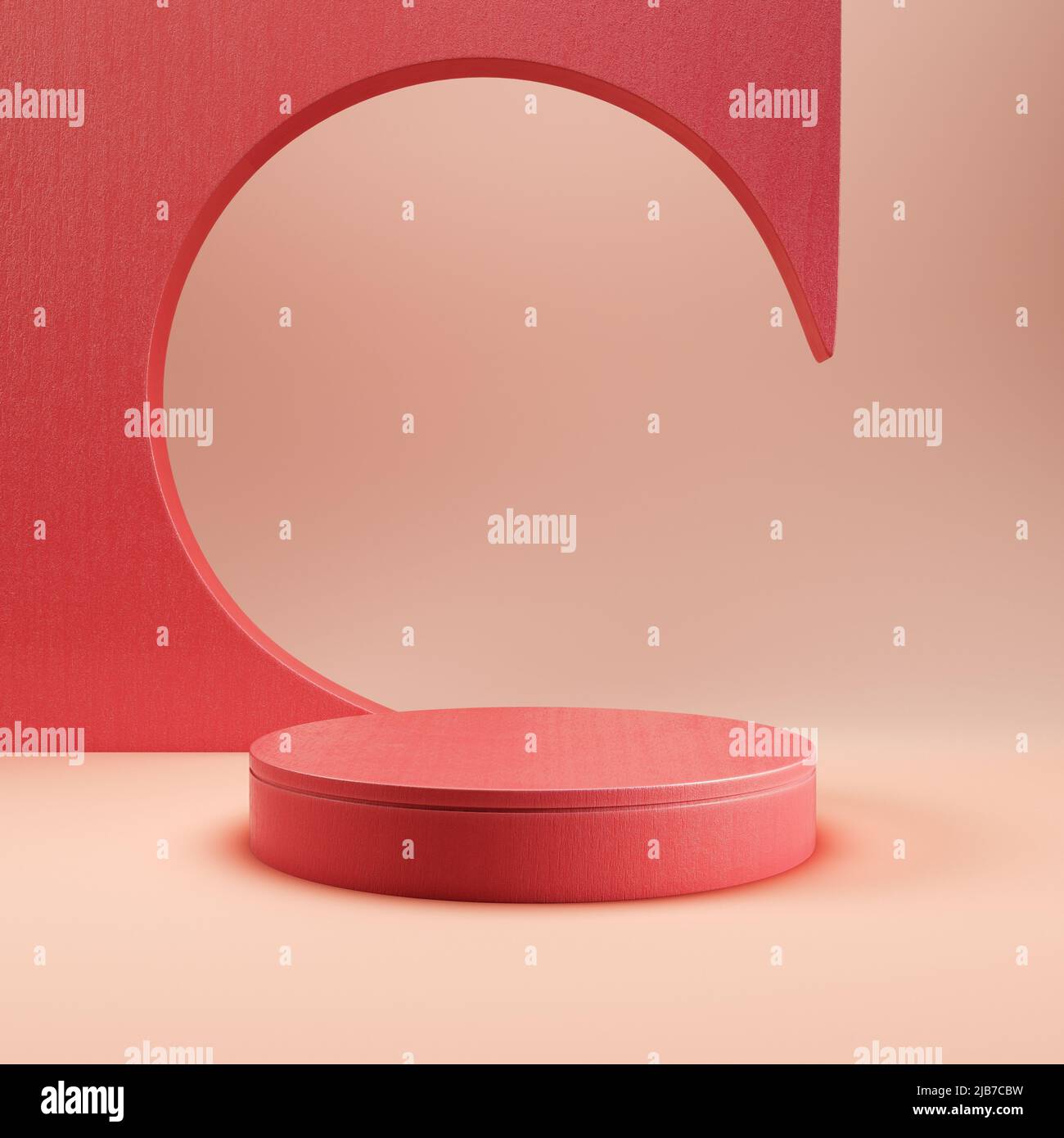 Red cylinder pedestal with abstract shape geometry for product display ...