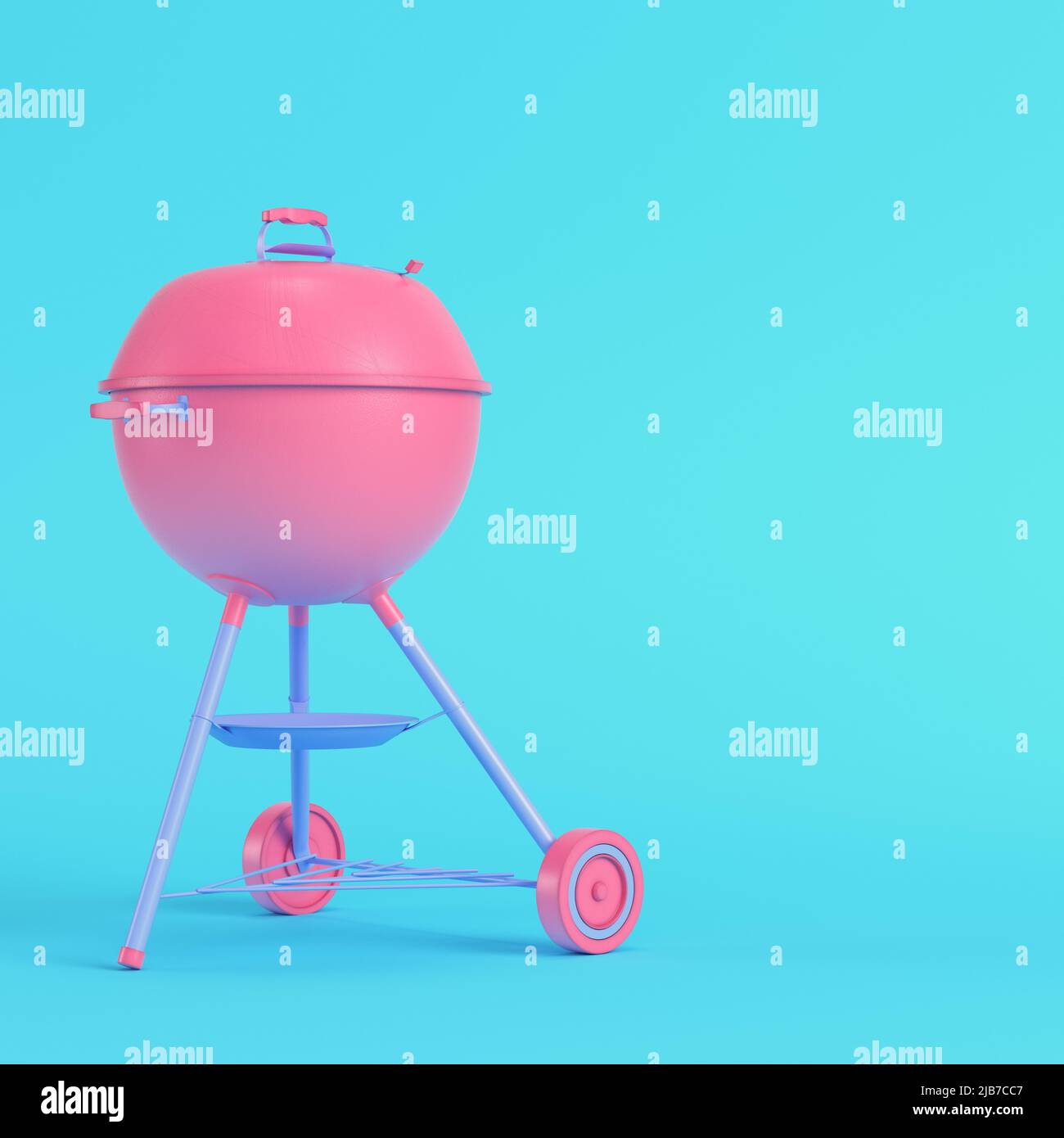 Charcoal kettle barbecue grill on bright blue background in pastel ...