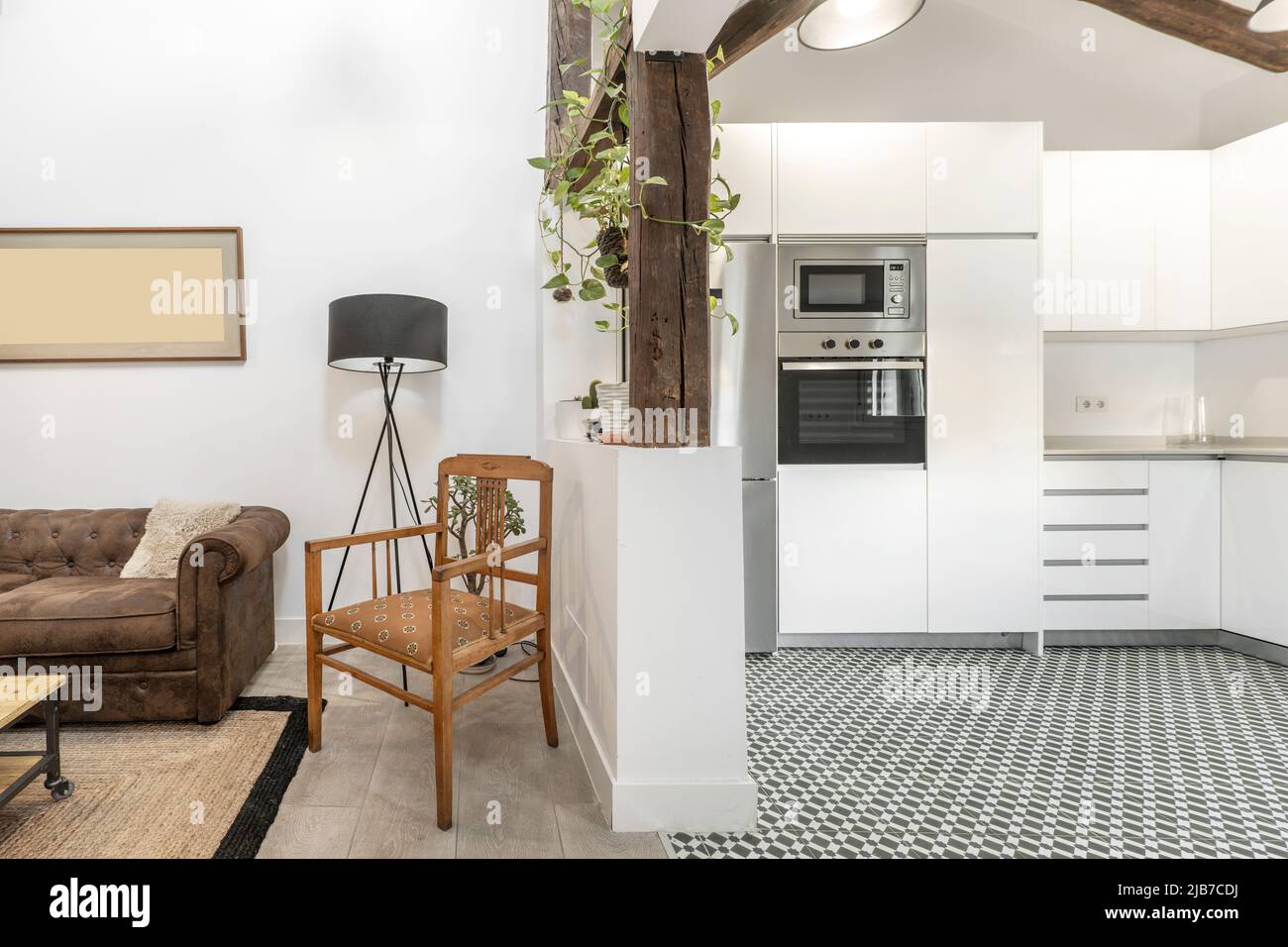 loft with high ceilings, updated old wooden beams, serving hatch ...