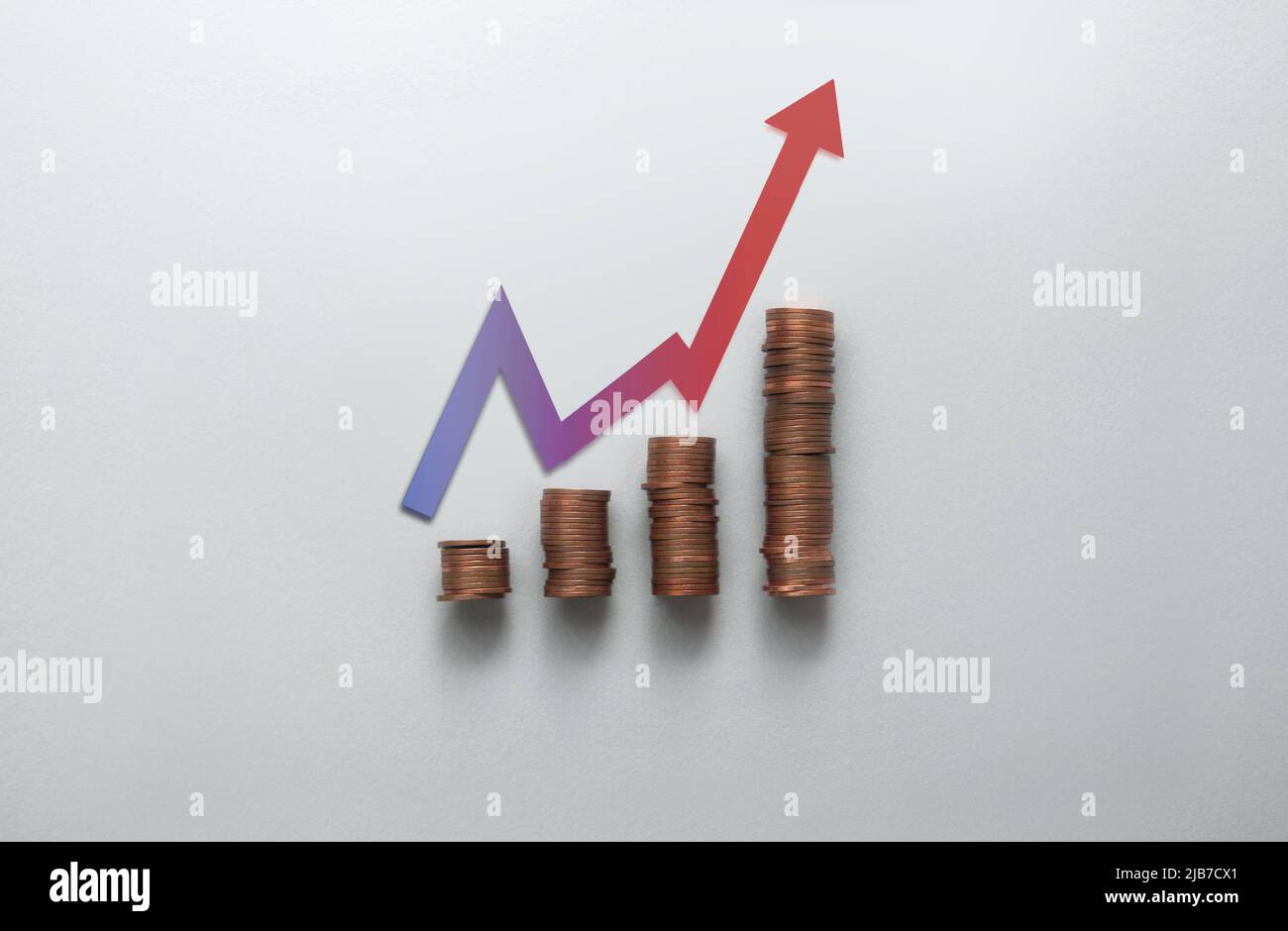 Rising energy bills chart concept with arrow moving up from blue to red ...
