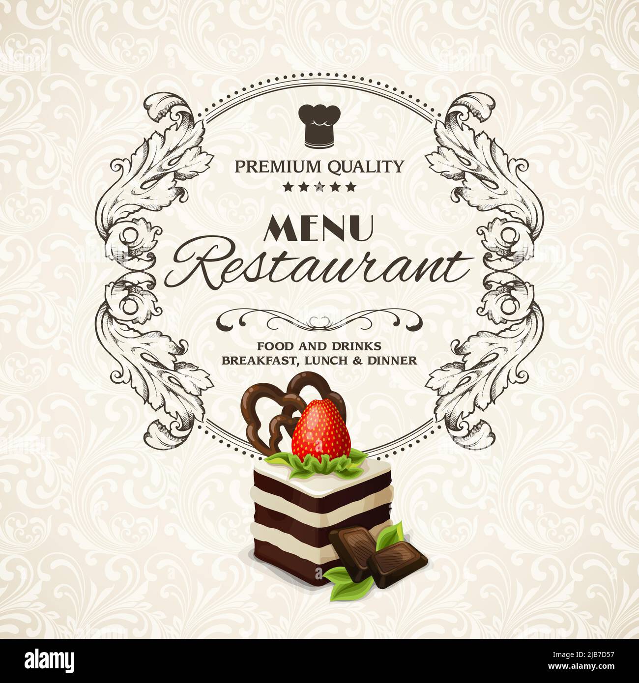 Decorative sweets dessert restaurant menu with sponge cake vector ...