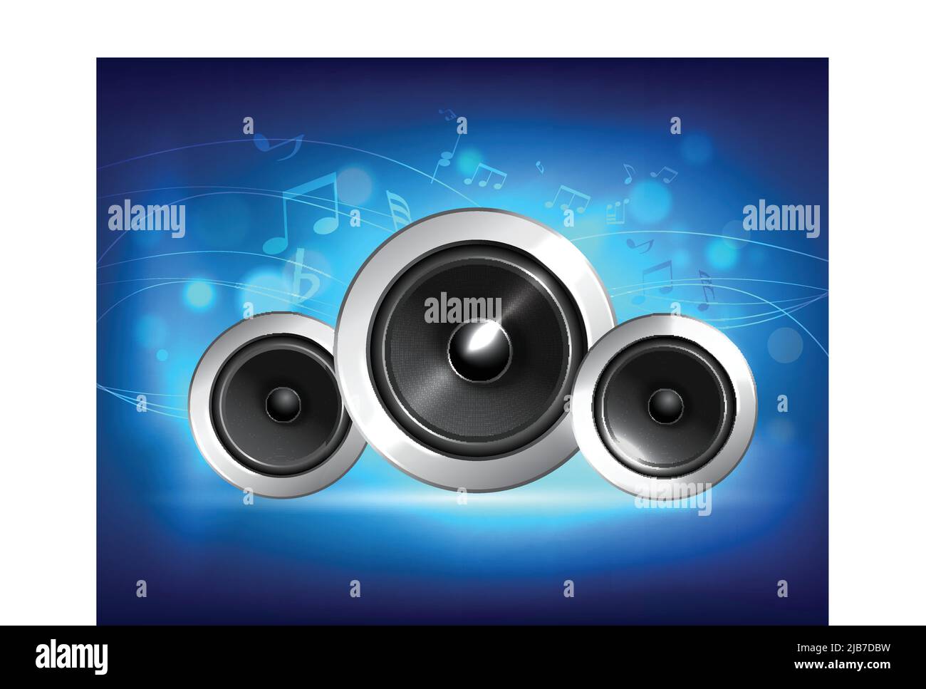 Audio speakers subwoofer system on blue music background concept vector ...