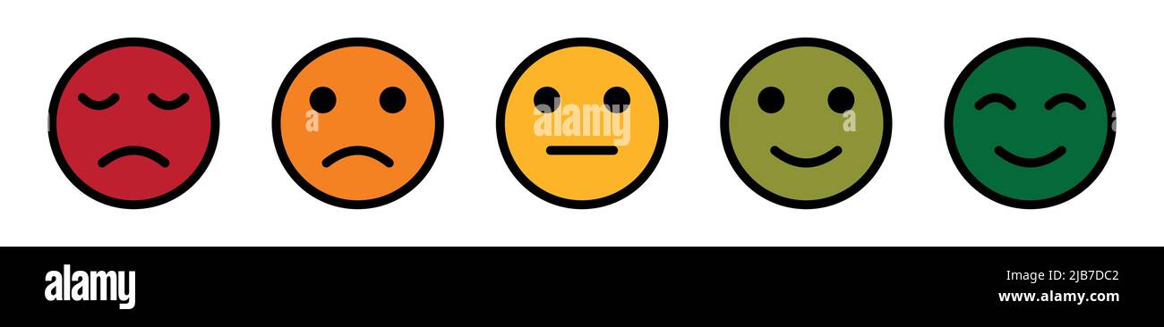 Set of rating emotion faces. Flat icon design. Set of smile emotions ...