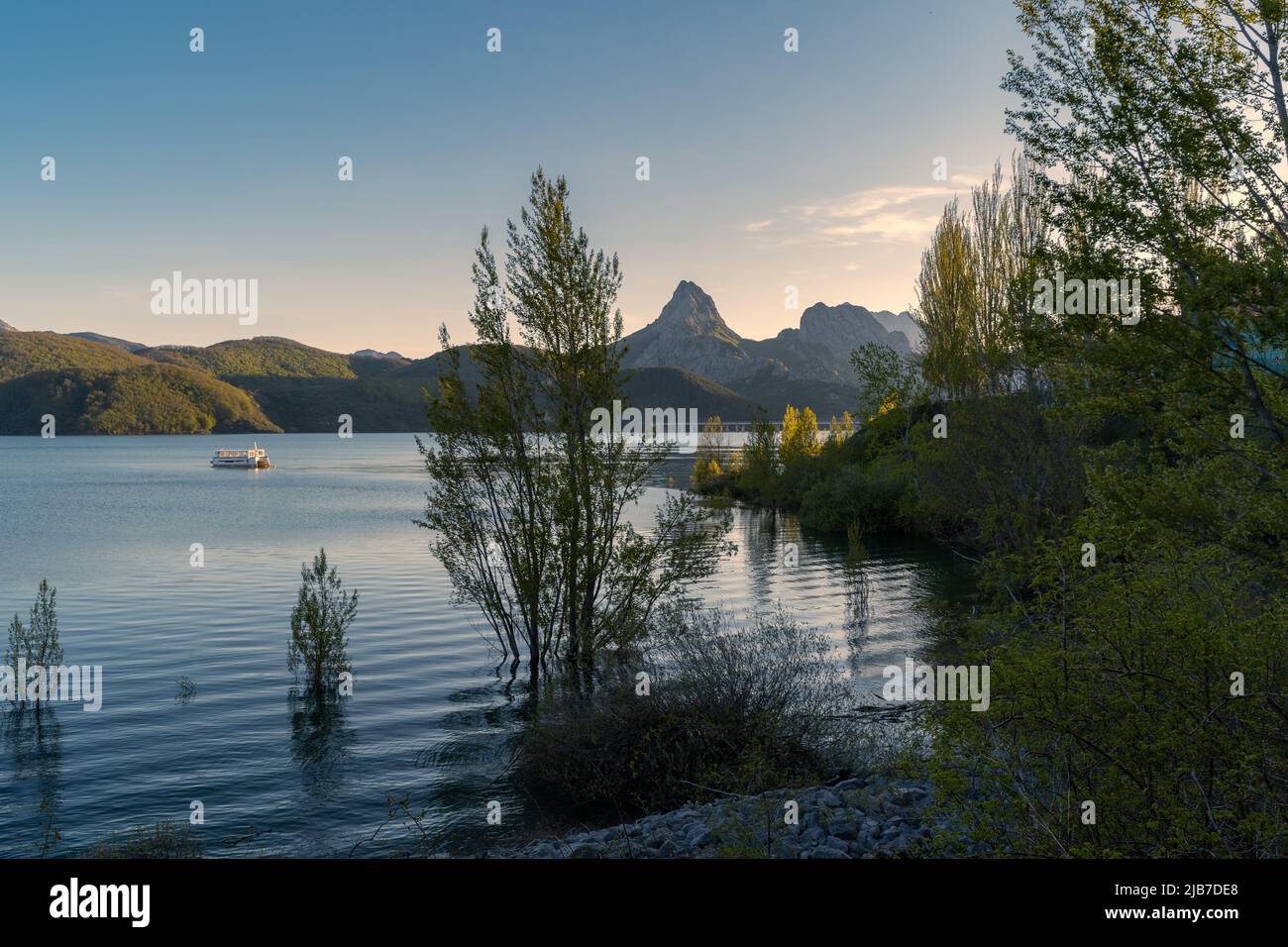 Landscape. Riaño lake at sunset. León . Spain Stock Photo - Alamy