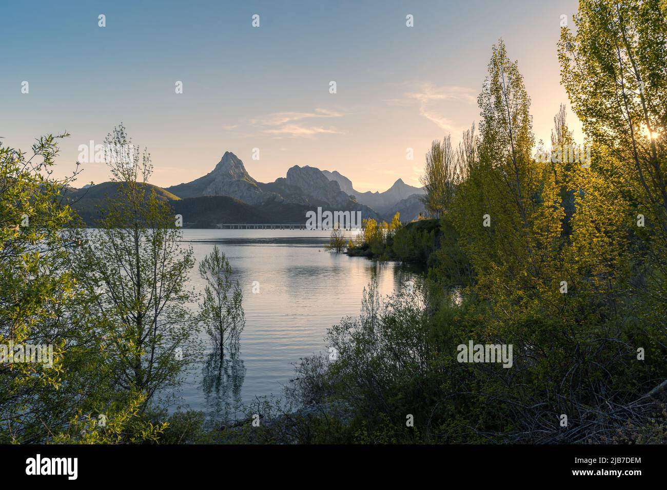 Landscape. Riaño lake at sunset. León . Spain Stock Photo - Alamy