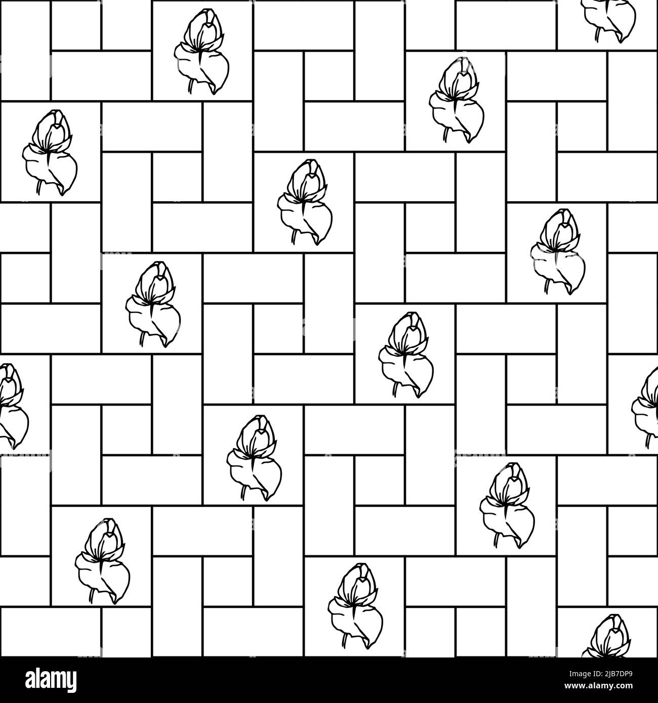 seamless geometric pattern tile with floral elements, black repeat ...