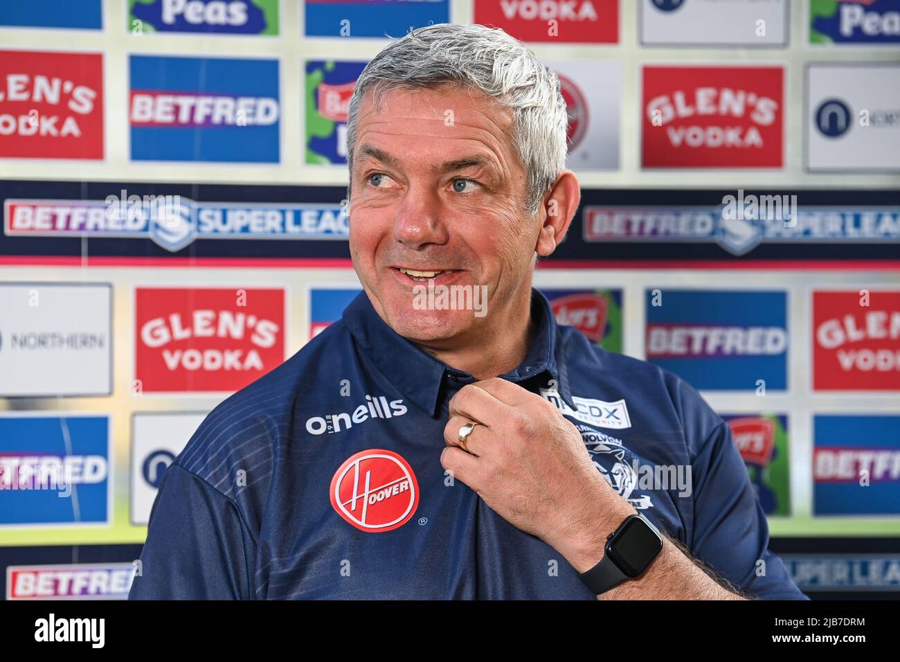 Daryl Powell Head Coach of Warrington Wolves during the pre match ...