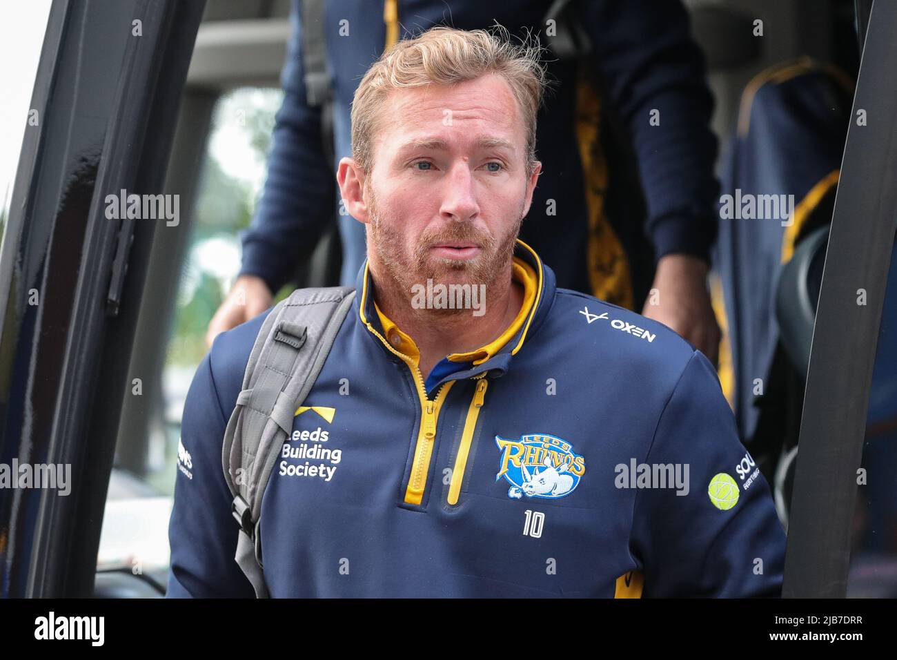 Matt Prior #10 of Leeds Rhinos arrives at The Halliwell Jones Stadium ...
