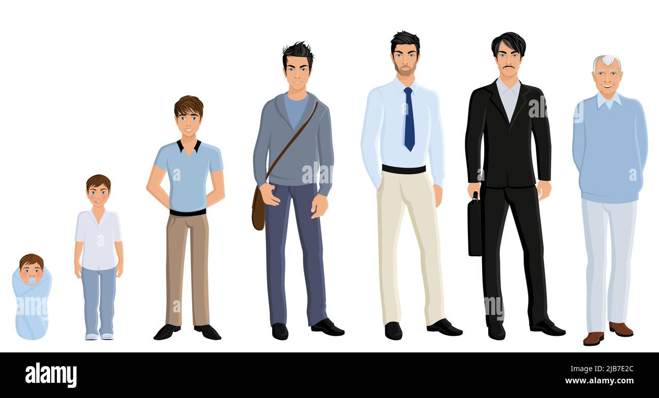 Different generation aging men set isolated on white background vector ...