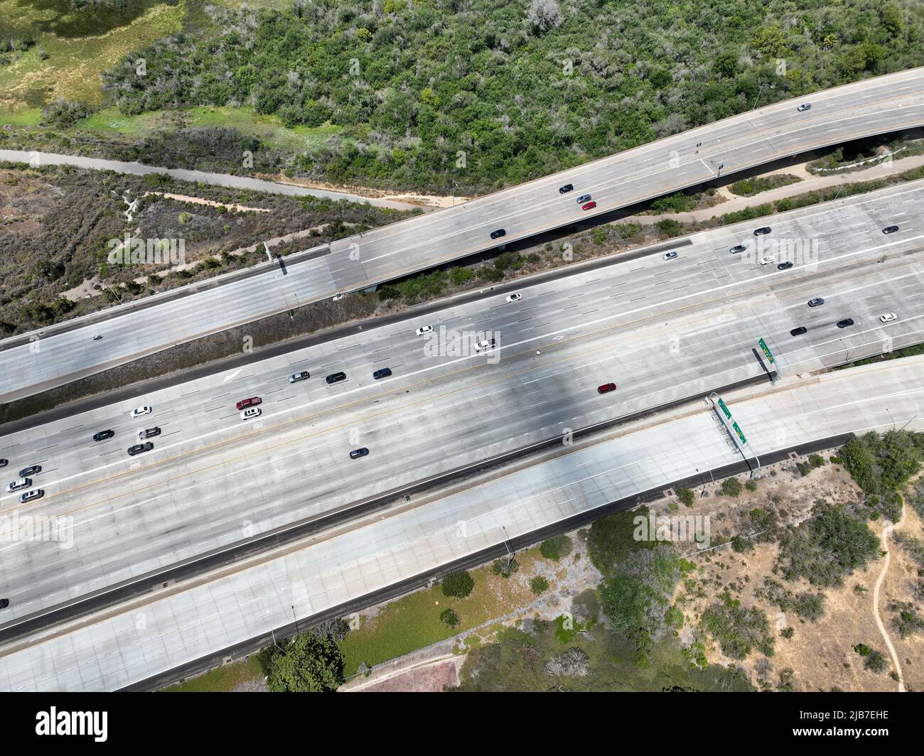 Aerial view of highway interchange and junction, San Diego Freeway ...