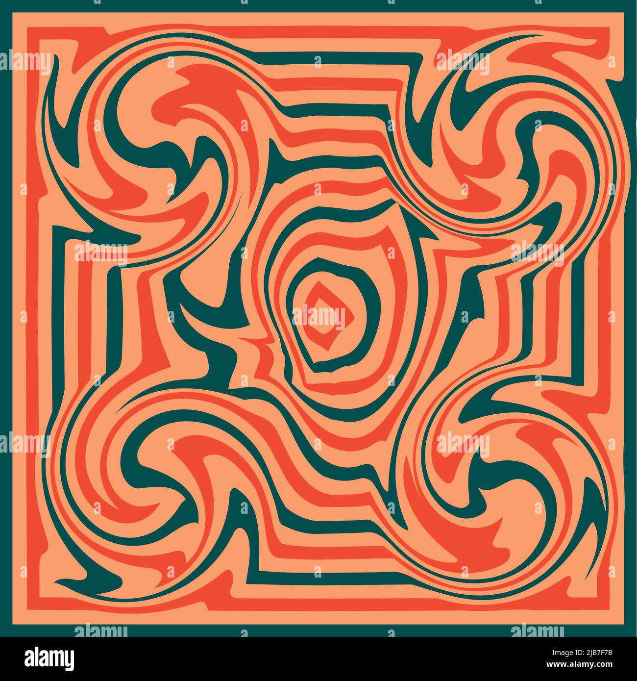 1970 Wavy Swirl Seamless Pattern in Orange and Pink Colors. Seventies ...