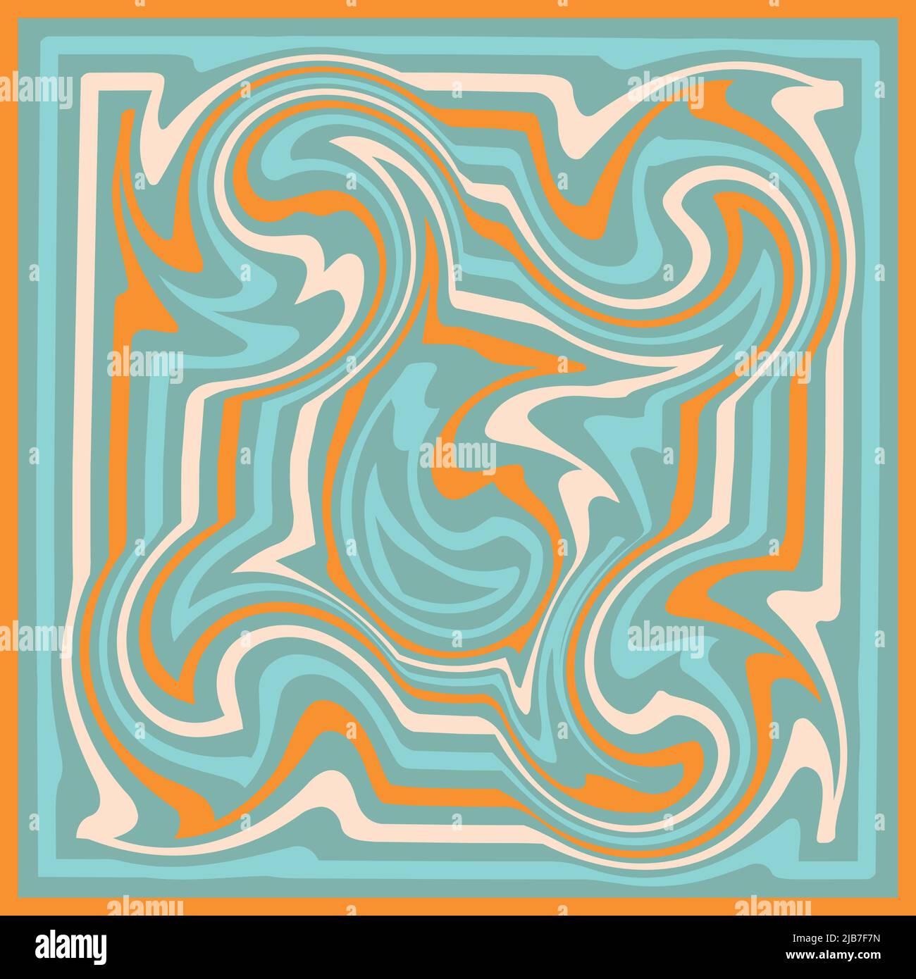 1970 Wavy Swirl Seamless Pattern in Orange and Pink Colors. Seventies ...