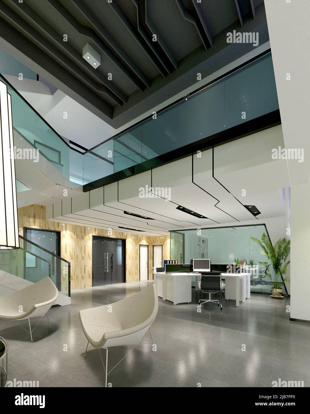 3d render of modern working office Stock Photo - Alamy