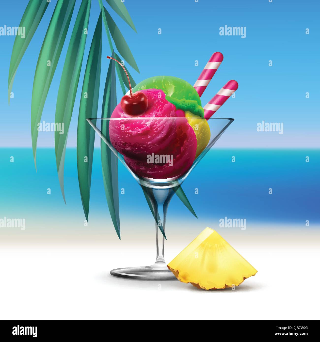 Vector illustration of mixed sundae ice cream in cocktail glass Stock ...