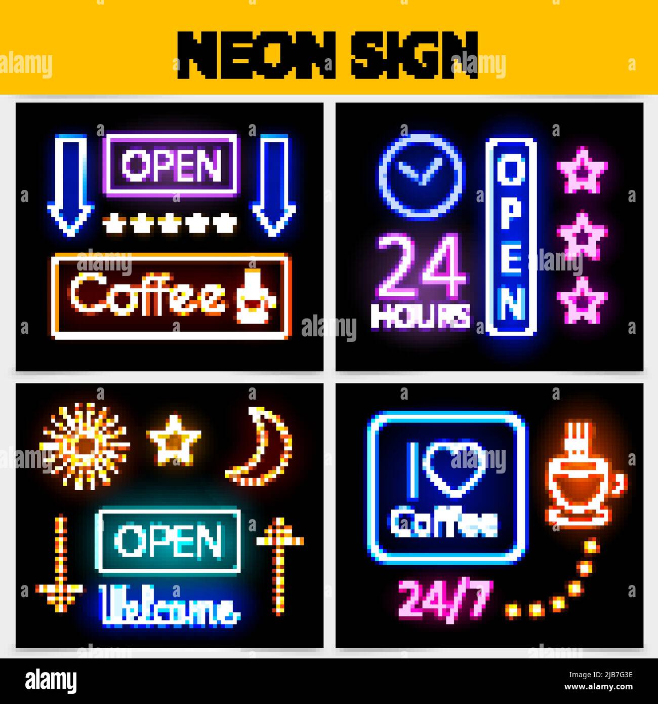 Modern digital advertising neon signs concept with bright glowing ...