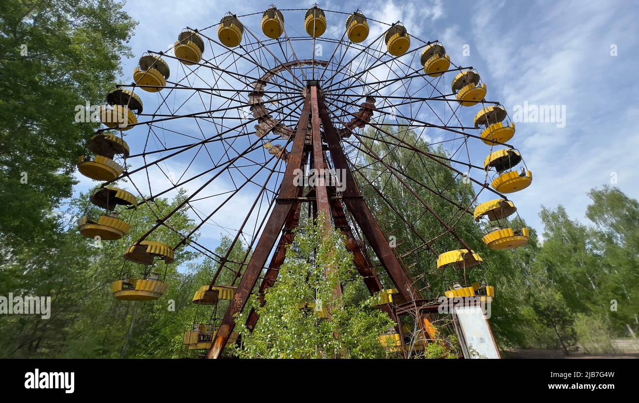 A Ferris Wheel amusement park ride abandoned as a result of the ...