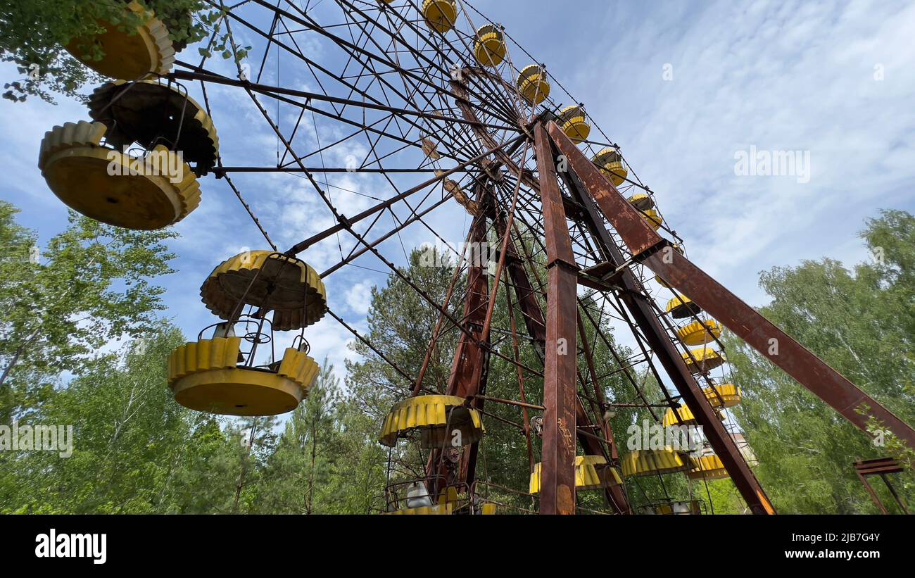A Ferris Wheel amusement park ride abandoned as a result of the ...