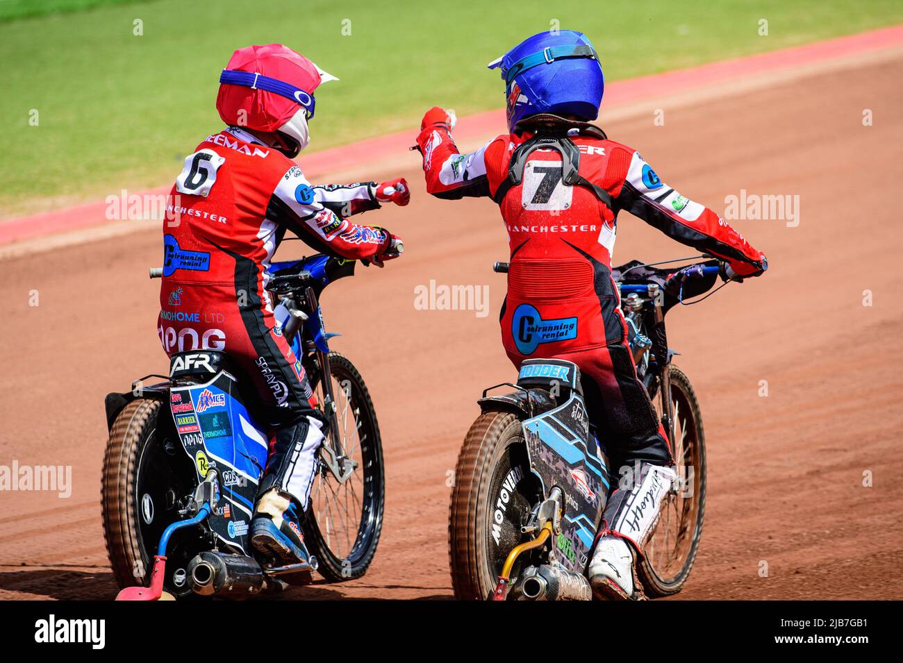 MANCHESTER, UK. JUN 3RD Archie Freeman (Red) and Freddy Hodder (Blue ...