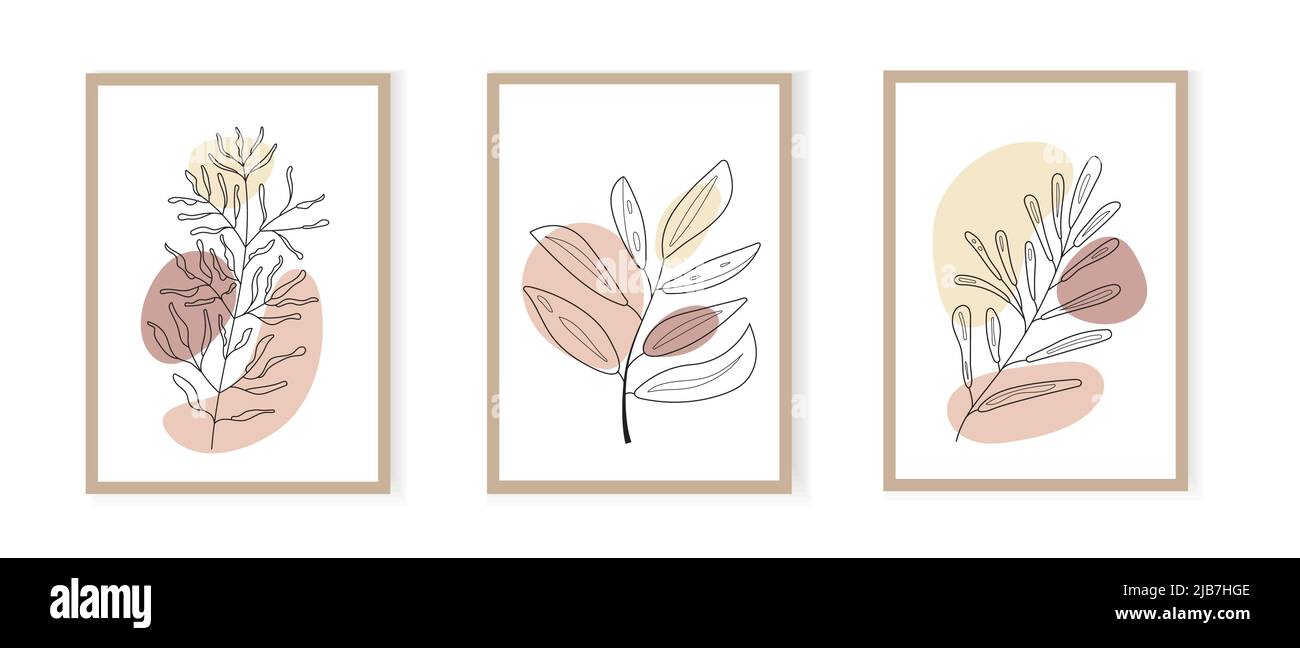 Boho branch vector in line art style. Botanical wall art abstract ...