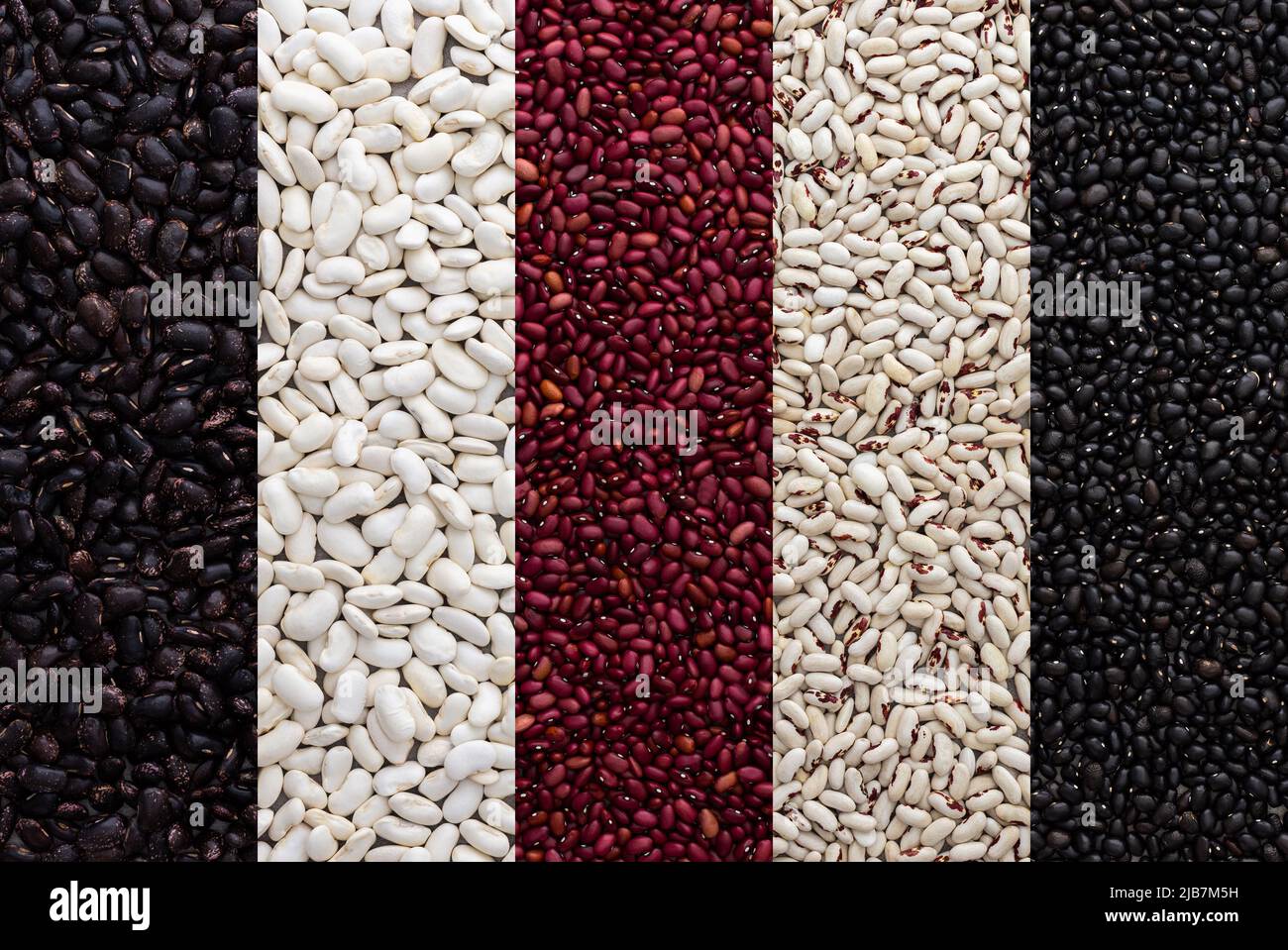 Different types of legumes, red, white and black beans, top view Stock ...