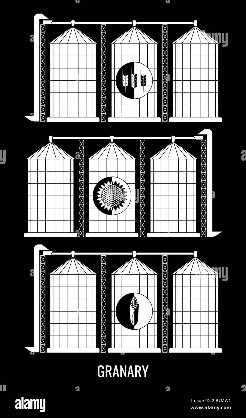Creative illustration of an agricultural warehouse for a grain elevator ...